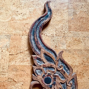 Pair Antique Carved Wood Thai Naga Head Salvaged Temple Roof Finials ...