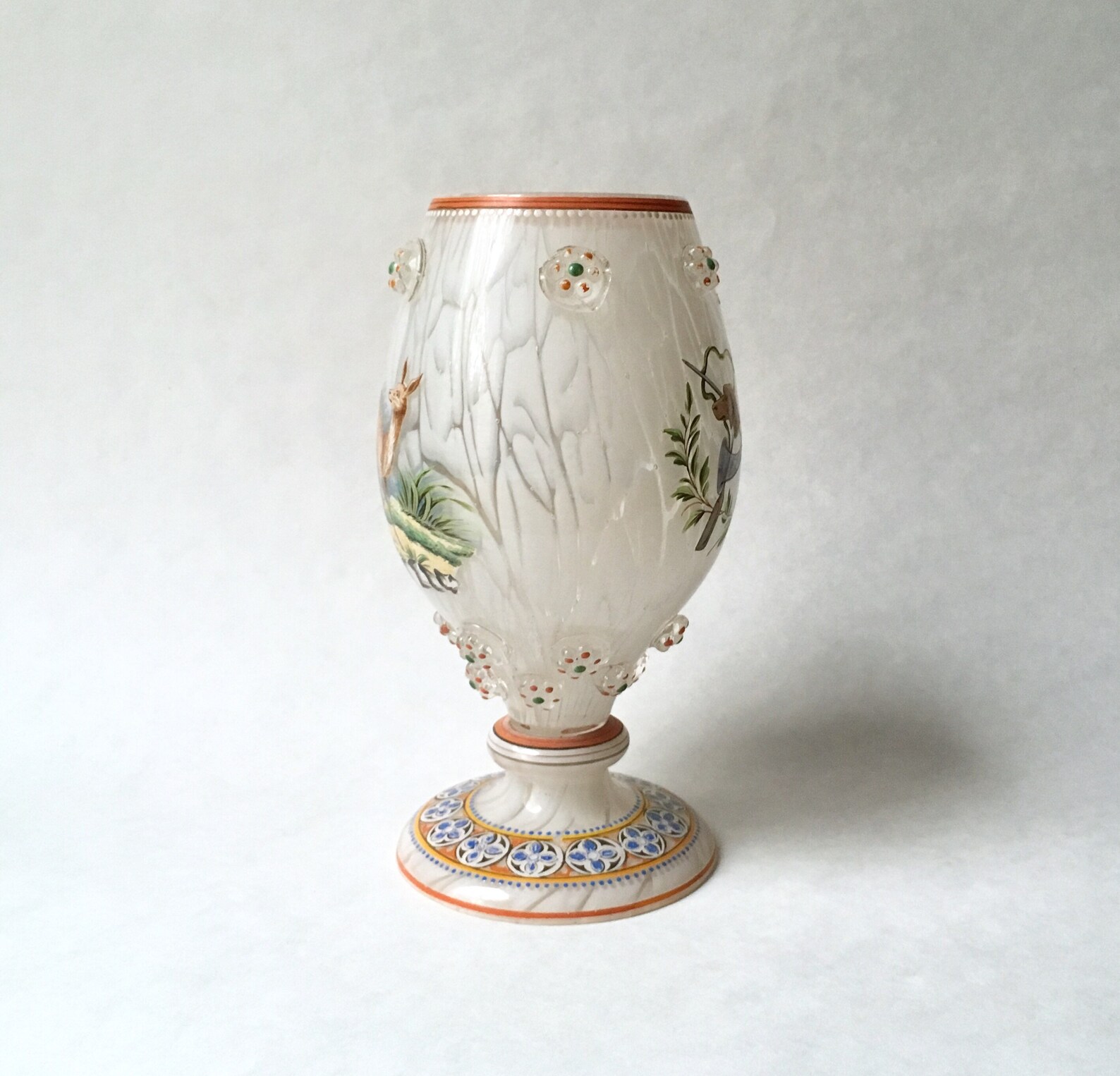 Rare Antique Harrach Malachit Glass Goblet Enameled Deer | Etsy