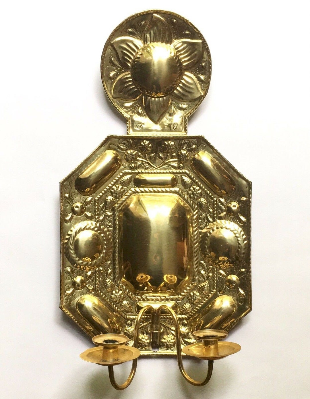 Fine Large Repousse Brass Sconce, Early to Mid 19th C Dutch Antique 24 ...