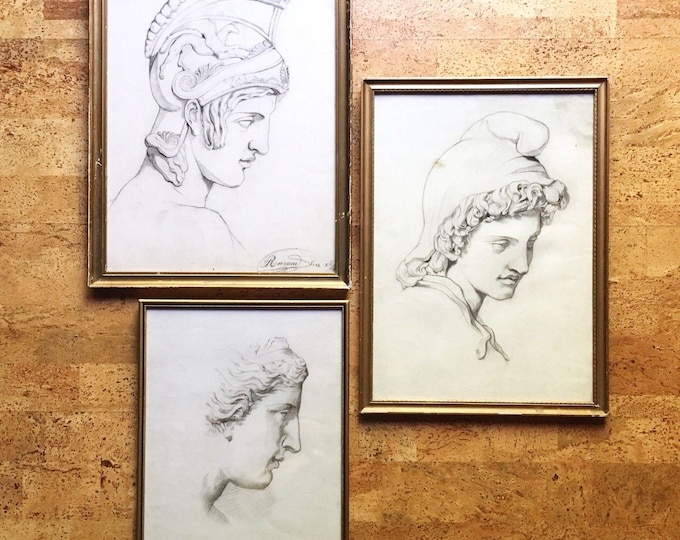 Set of 3 Antique Drawings Hellenistic Greek Sculptures, Signed 19th C ...