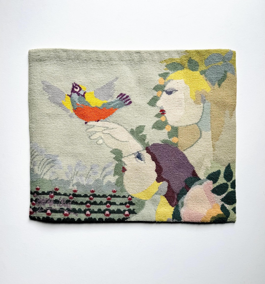 Rare Bjorn Wiinblad Tapestry Wall Hanging Figures & Bird Loom Art ...