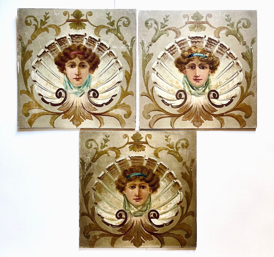 Set of 3 Victorian Neoclassical Venus Architectural Panel Paintings 18. ...