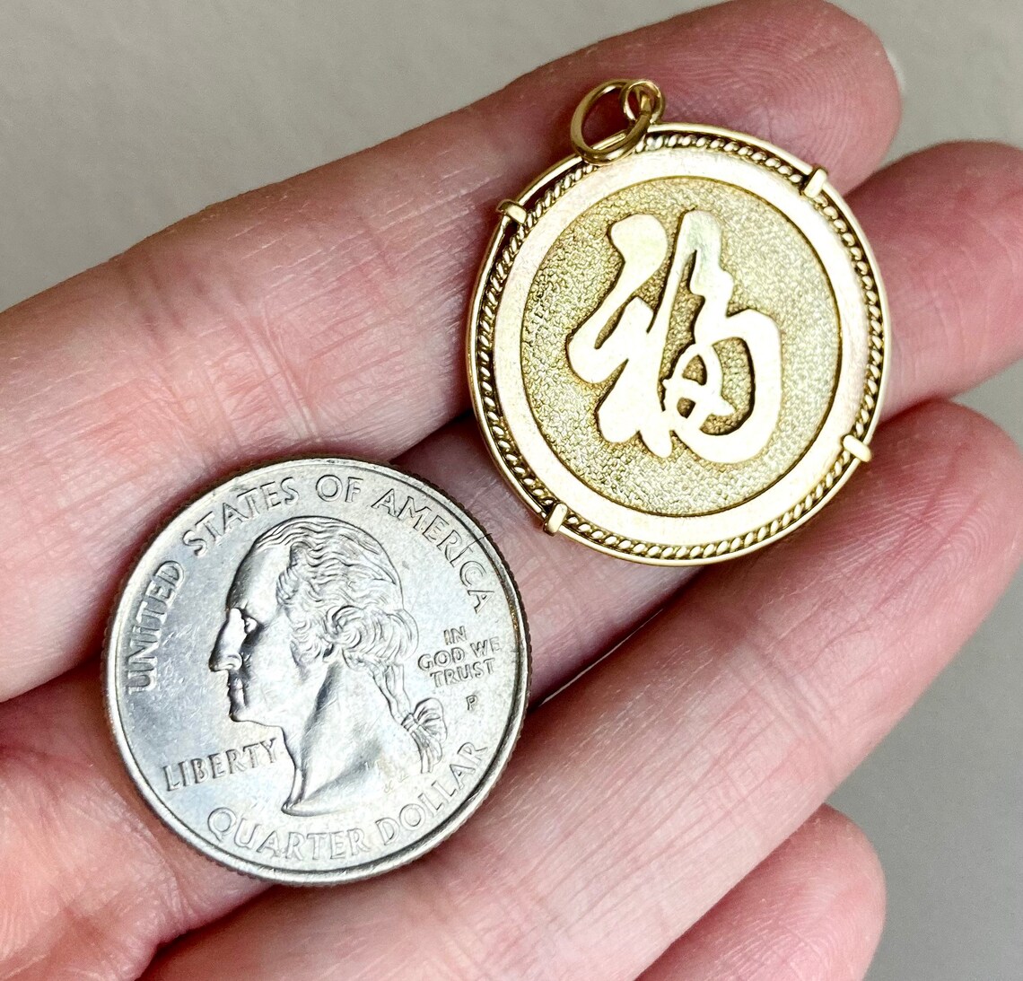 Vintage 14K Gold Chinese Fu Character Good Fortune Coin Medallion ...