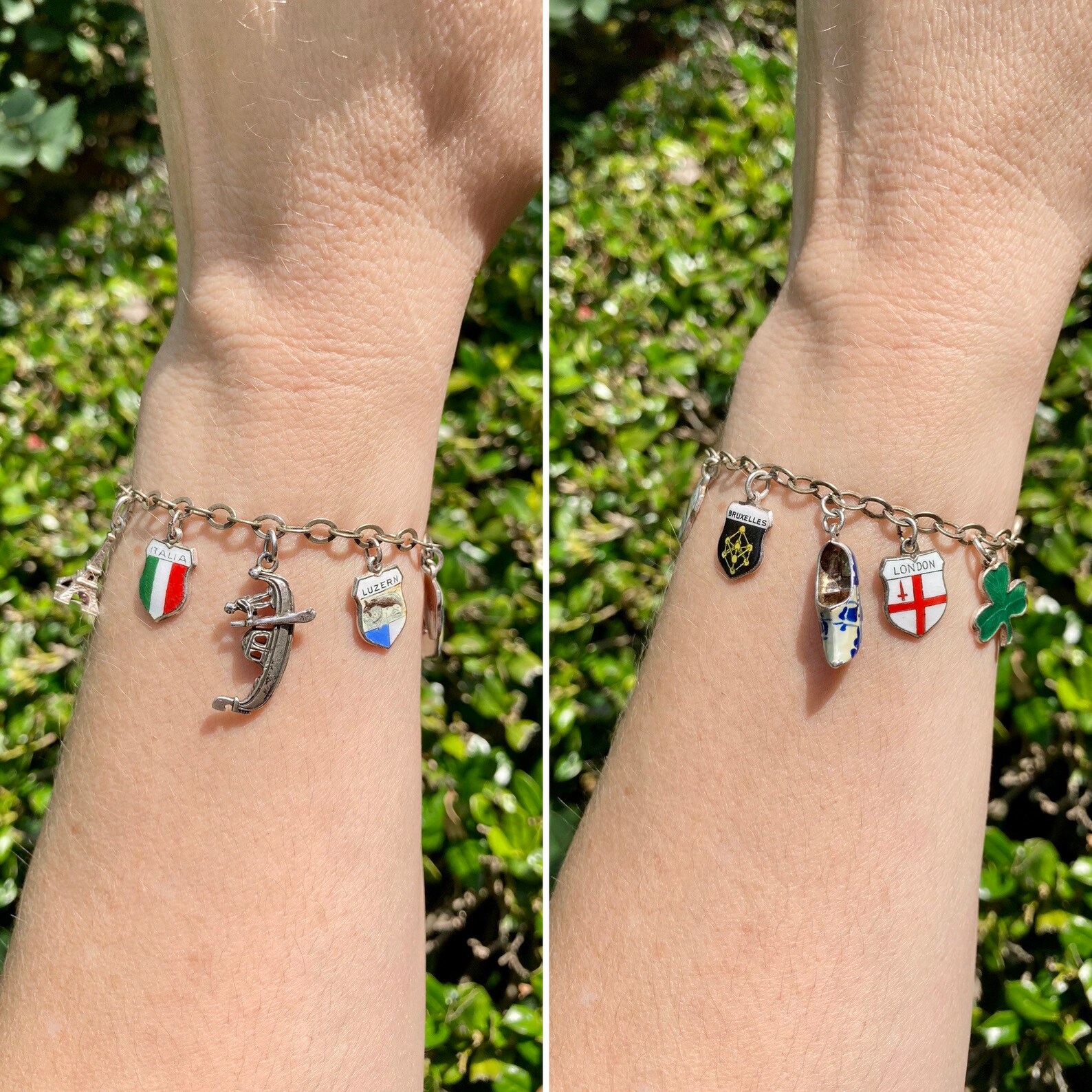 Sweet Vintage European Tour Travel Sterling Siver Enamel Charm Bracelet ...