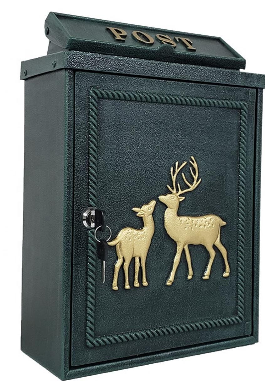 Vintage Green Wall-mounted Mailbox With Golden Deer Motif – Lockable ...