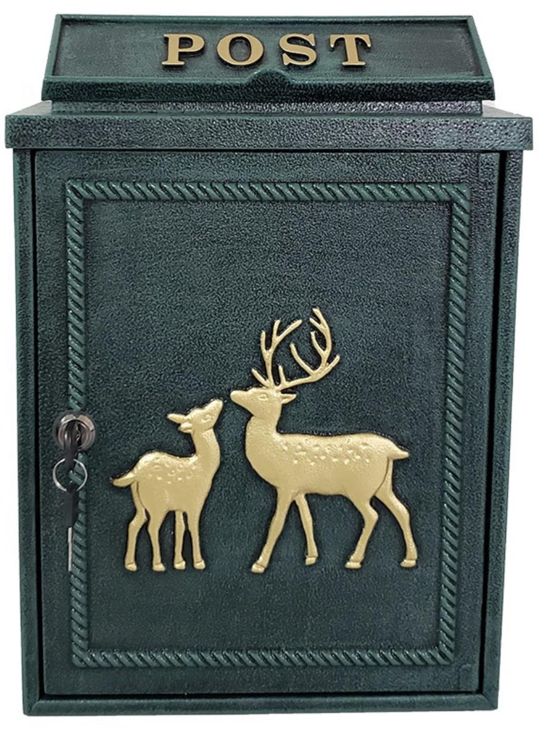 Vintage Green Wall-mounted Mailbox With Golden Deer Motif – Lockable ...