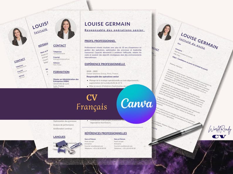 CV Créatif Avec Photo Canva – Modèle De CV Moderne En Français, Kit ...