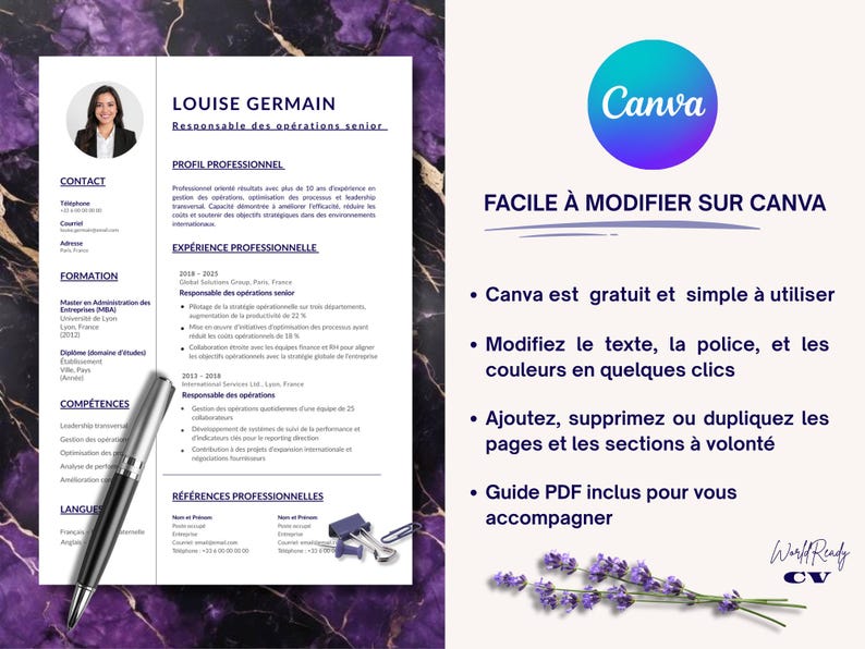 CV Créatif Avec Photo Canva – Modèle De CV Moderne En Français, Kit ...