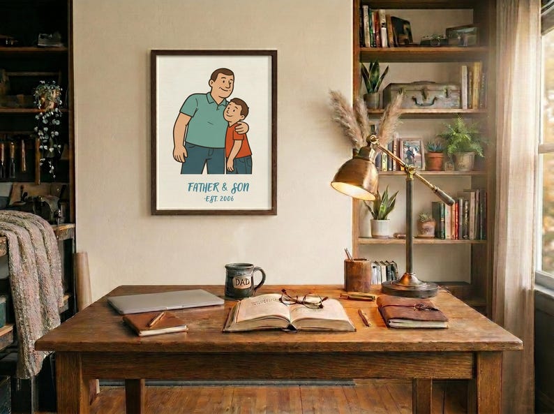 Custom Portrait Drawing Dad Birthday Gift Personalized Picture Father's ...