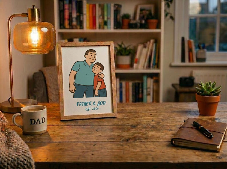 Custom Portrait Drawing Dad Birthday Gift Personalized Picture Father's ...