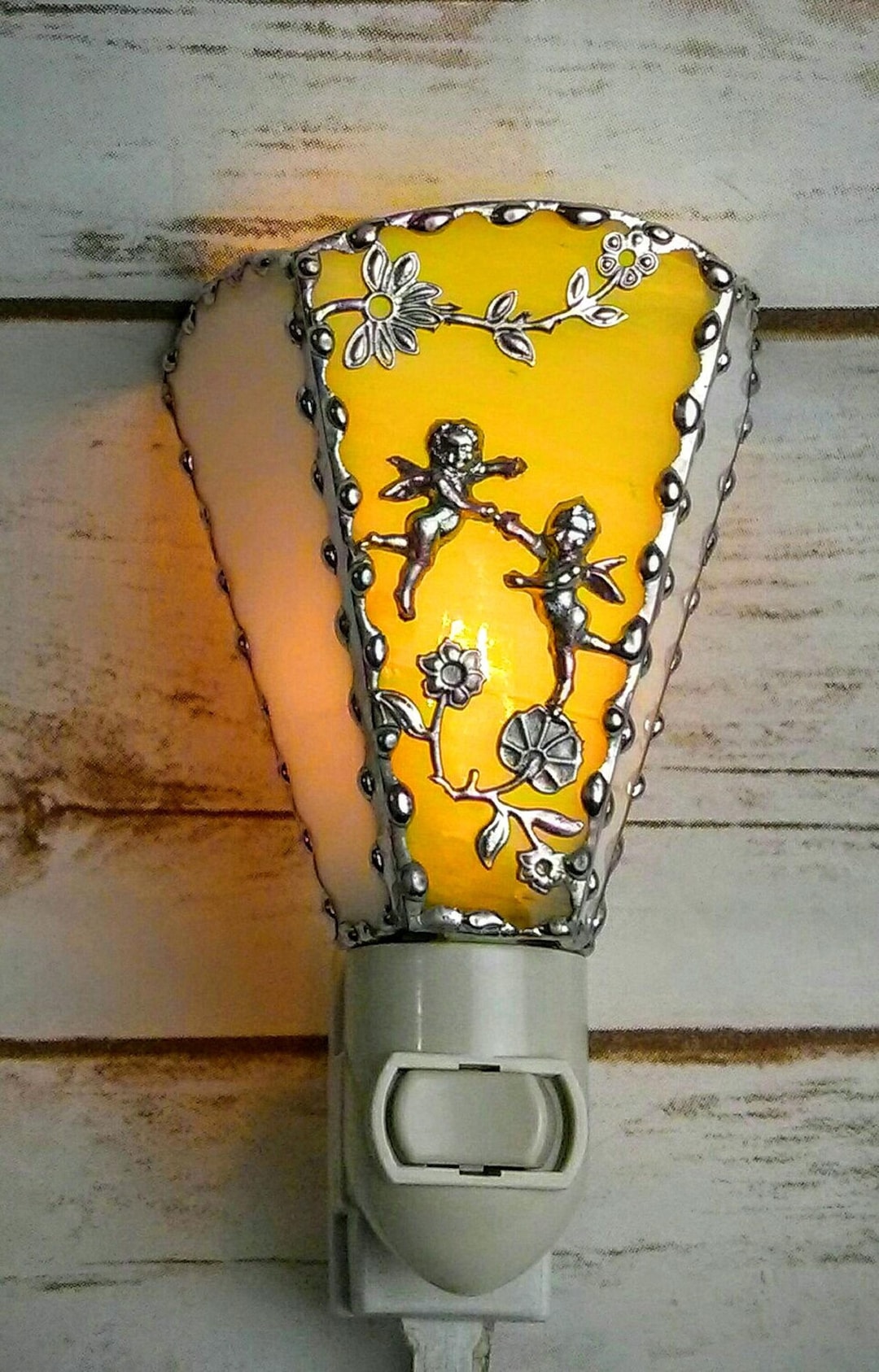 Plugin Night Light Yellow Stained Glass Angel Fairies for Bathroom ...