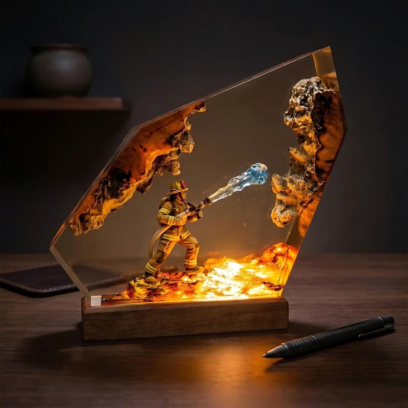 Firefighter Resin Lamp - Etsy
