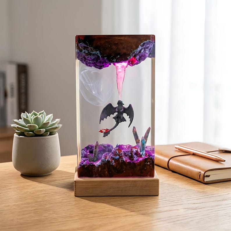 Black Dragon Fantasy Art Light, Fire Dragon Diorama Decor, Magical ...