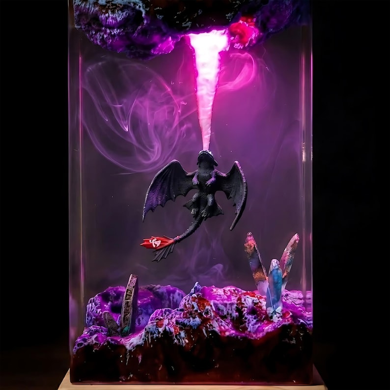 Black Dragon Fantasy Art Light, Fire Dragon Diorama Decor, Magical ...