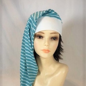SLEEPING HAT STOCKING Cap Soft Teal Stripes Rayon and Cotton Adult ...