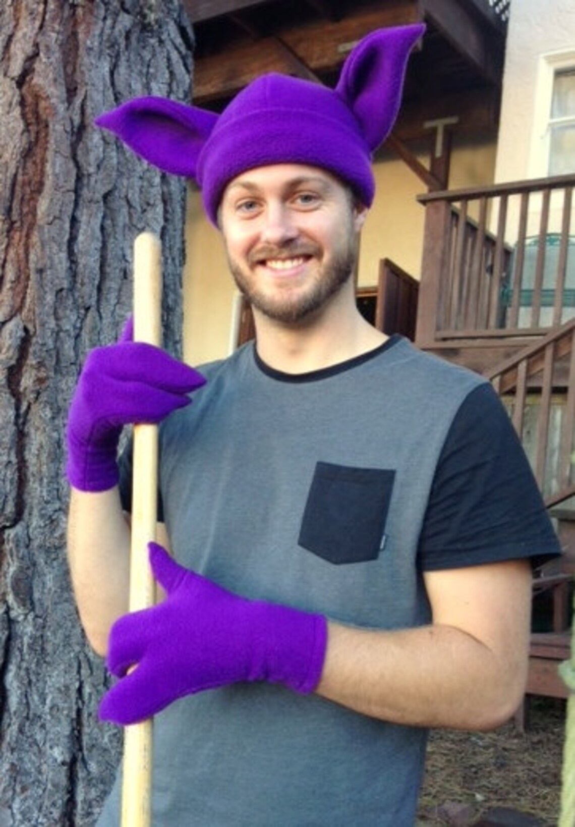 MONSTER GOBLIN PURPLE Hat With Ears and Glove Set Fleece Adult | Etsy