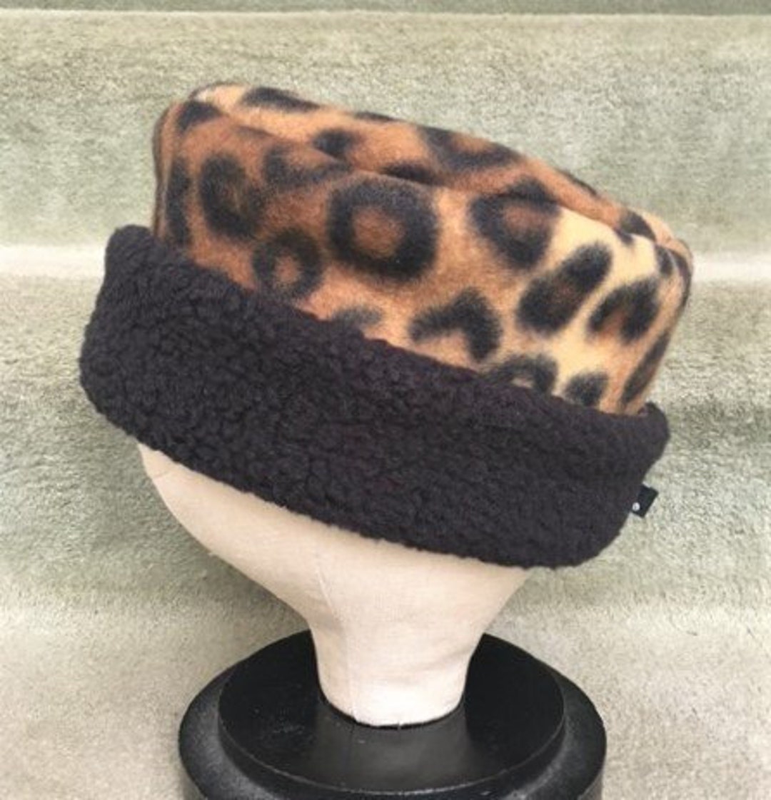 LEOPARD PILLBOX HAT Adult Sizes Fleece Double Layer - Etsy