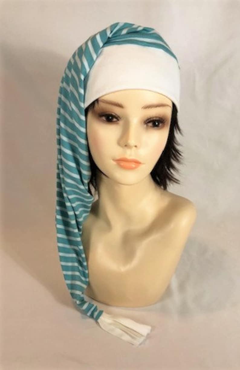 SLEEPING HAT STOCKING Cap Soft Teal Stripes Rayon and Cotton - Etsy