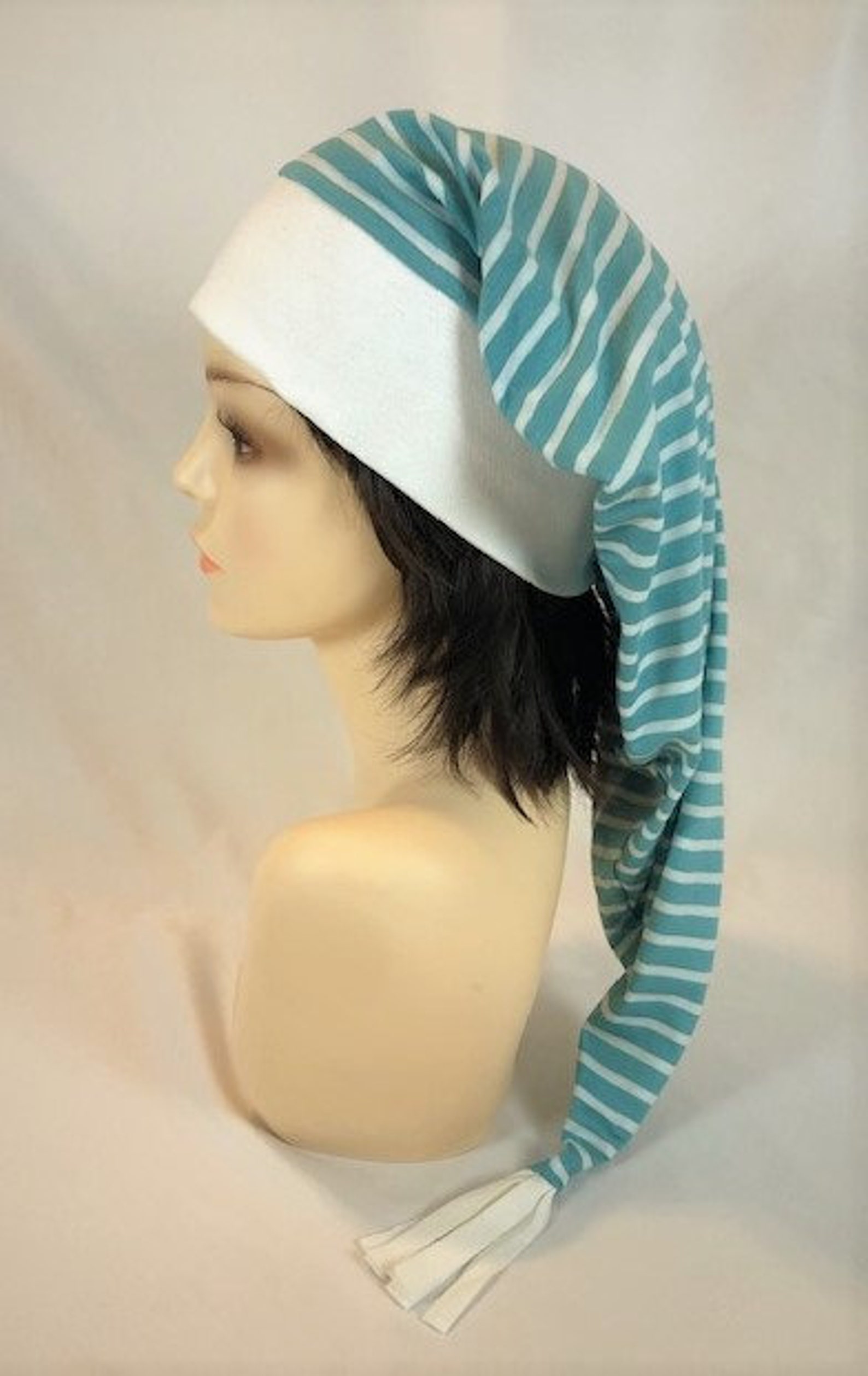 SLEEPING HAT STOCKING Cap Soft Teal Stripes Rayon and Cotton | Etsy