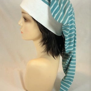 SLEEPING HAT STOCKING Cap Soft Teal Stripes Rayon and Cotton Adult ...