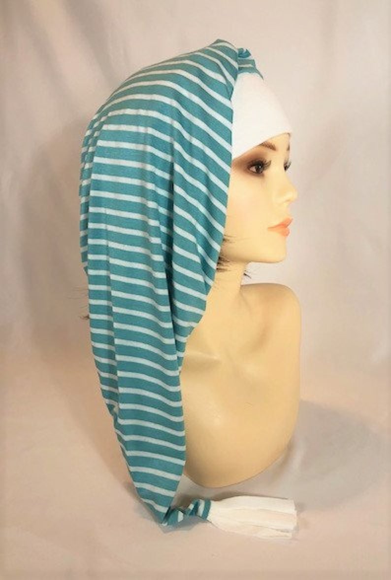 SLEEPING HAT STOCKING Cap Soft Teal Stripes Rayon and Cotton - Etsy