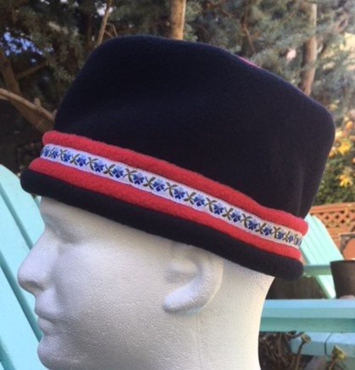 ALPINE SKI HAT Pillbox Hat Tyrolean Bavarian Fleece Cap With Jacquard ...