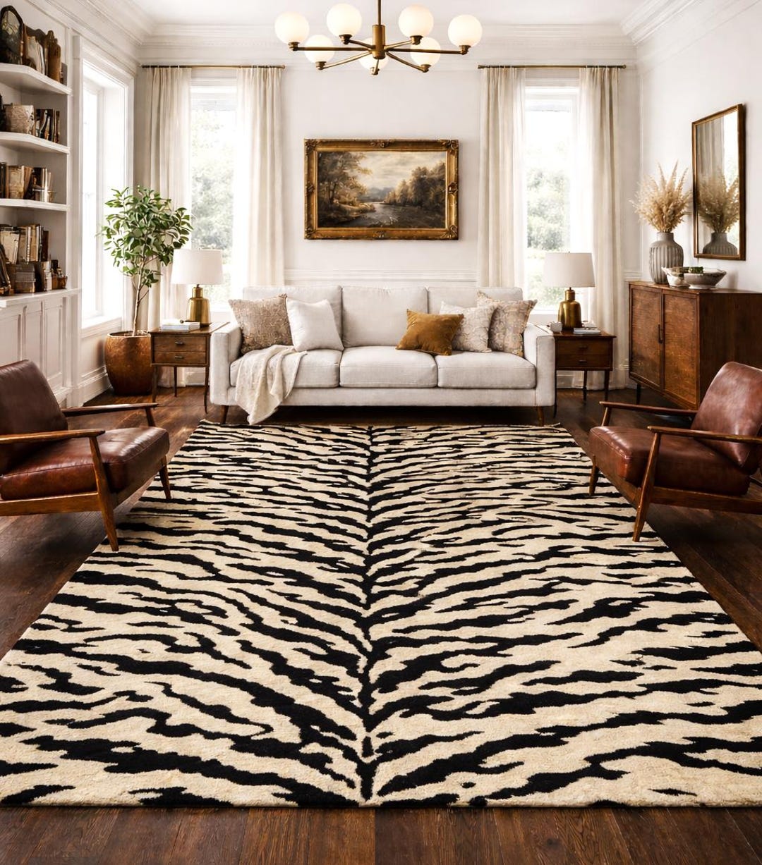 Zebra Print Hand Tufted Wool Rug – Modern Animal Print Area Rug, Black ...