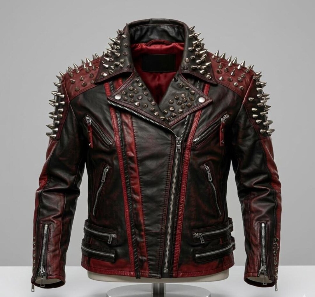 Men’s Studded Spiked Leather Jacket – Punk Biker Motorcycle Jacket ...