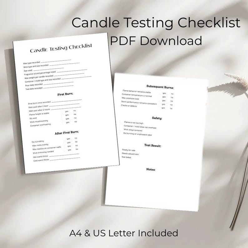 Candle Testing Checklist Printable | Candle Making Log | Wax & Wick ...