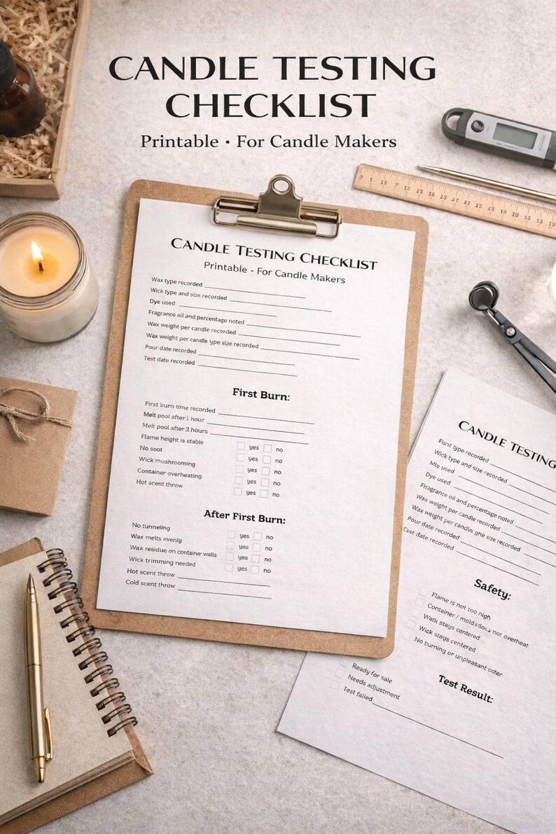 Candle Testing Checklist Printable | Candle Making Log | Wax & Wick ...