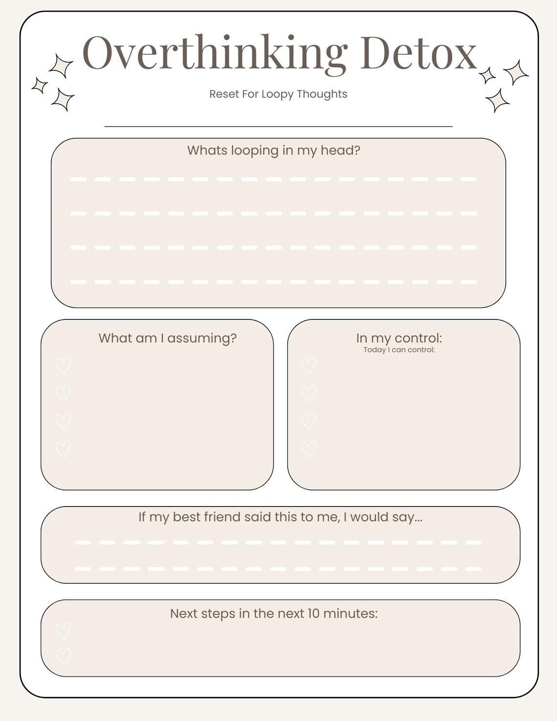 Overthinking Detox Worksheet | Anxiety Relief Printable | Calm Mind ...