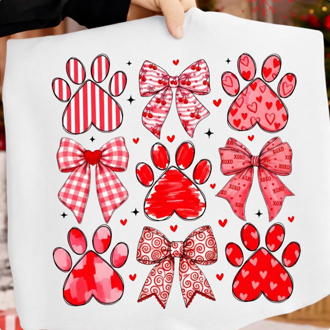 Paw Print Valentine Png, Coquette Bow Png Svg, Dog Mom Png, Puppy Love ...