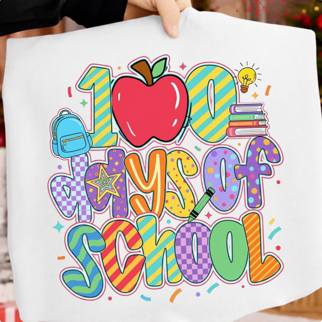 100 Days of School Png Svg, Pink Apple Png, Doodle Letters Png, Retro ...