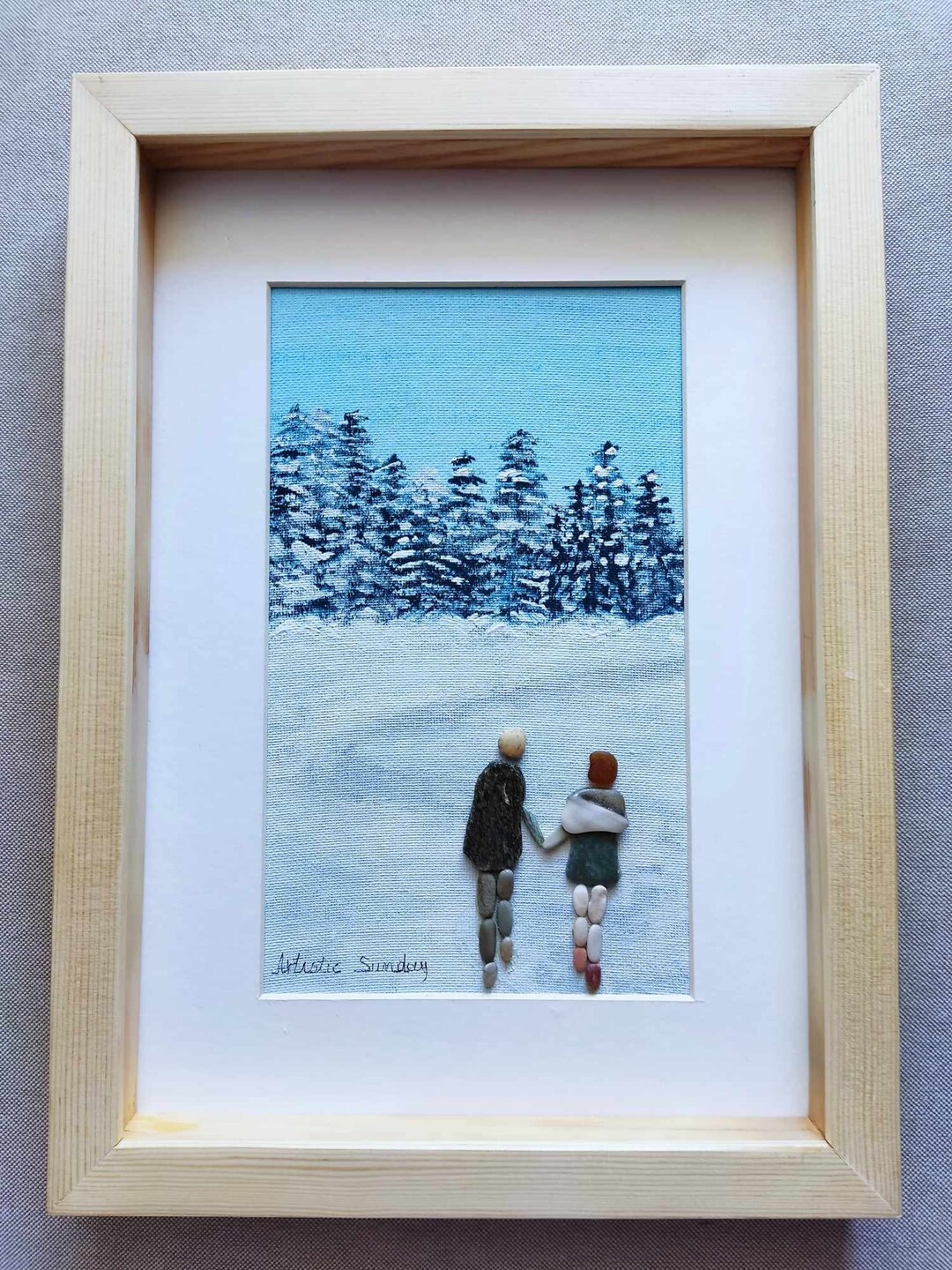 Couple, Winter Walk Pebble Art - Etsy