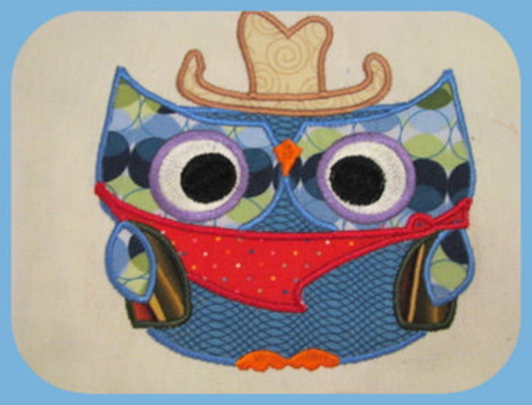 Cowboy Owl Machine Applique Embroidery Design - Cowboy Owl - Etsy