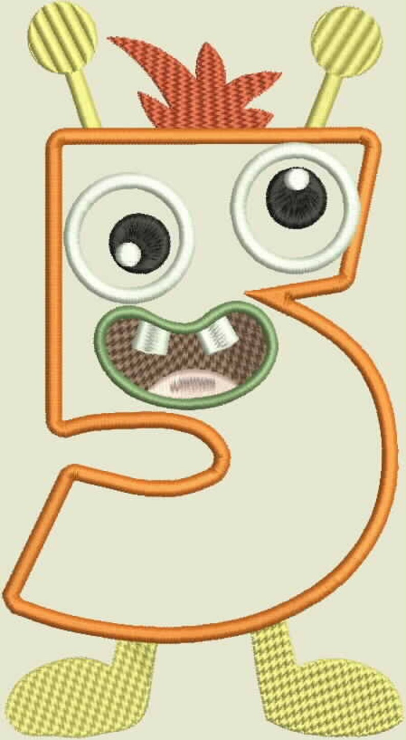 Silly Monster Number 5 Machine Applique Embroidery Design - Silly ...