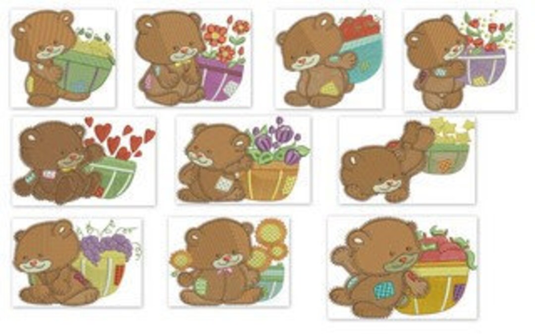 Cute Fuzzy Bears Machine Embroidery Design Set - Fuzzy Bears Embroidery ...