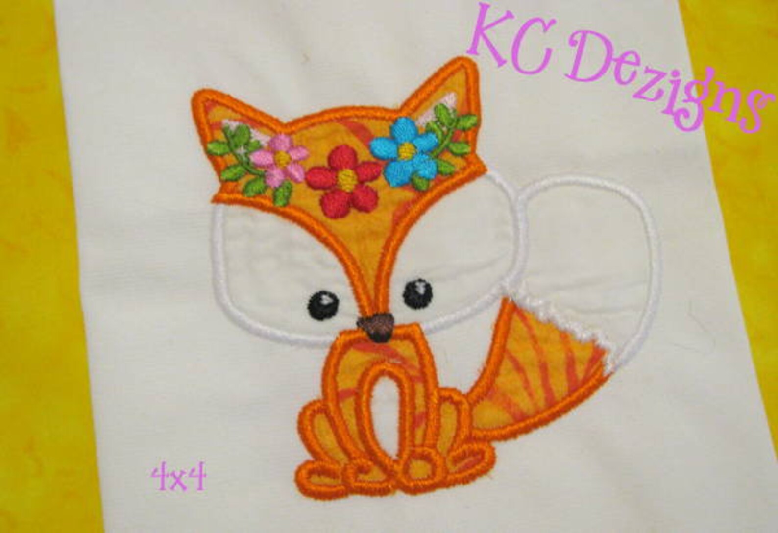 Baby Fox With Flowers Machine Applique Embroidery Design | Etsy