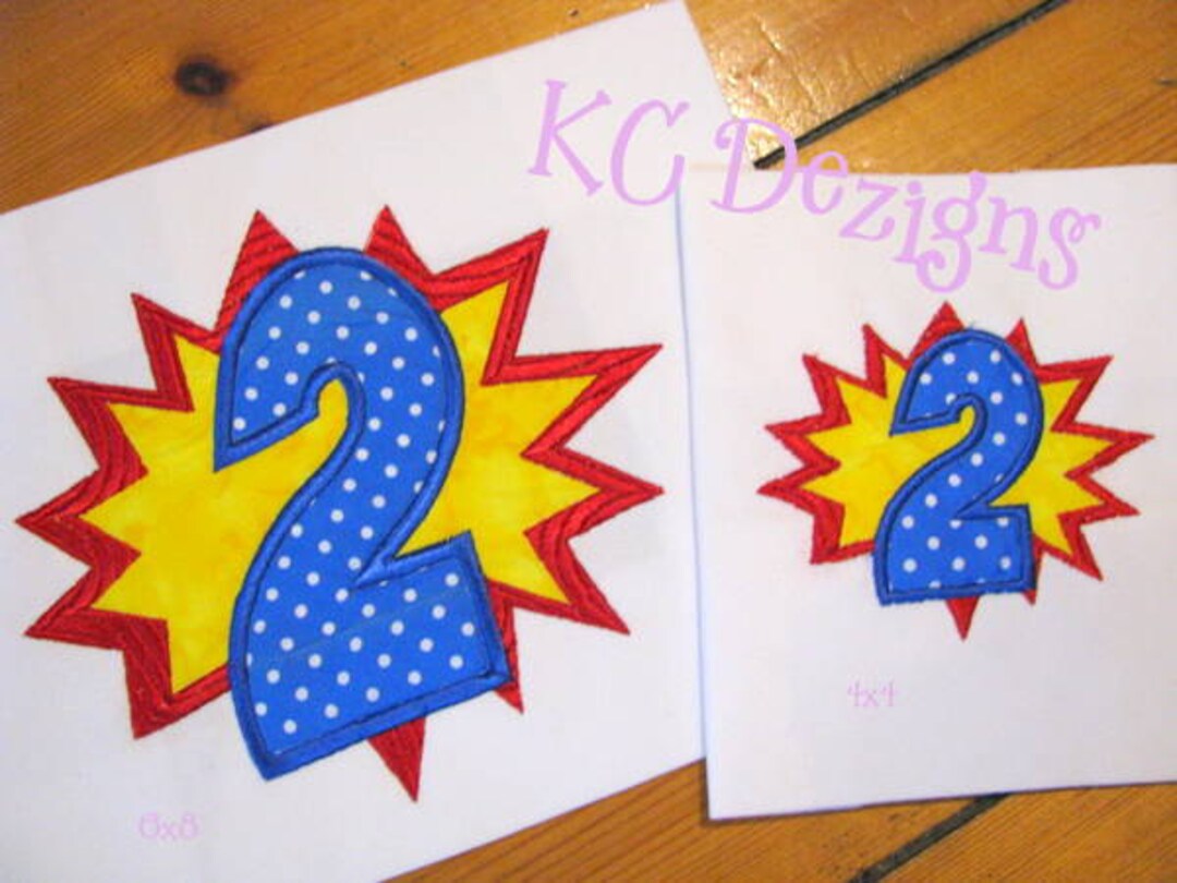 Super Hero Burst Number 2 Machine Applique Embroidery Design - Super ...