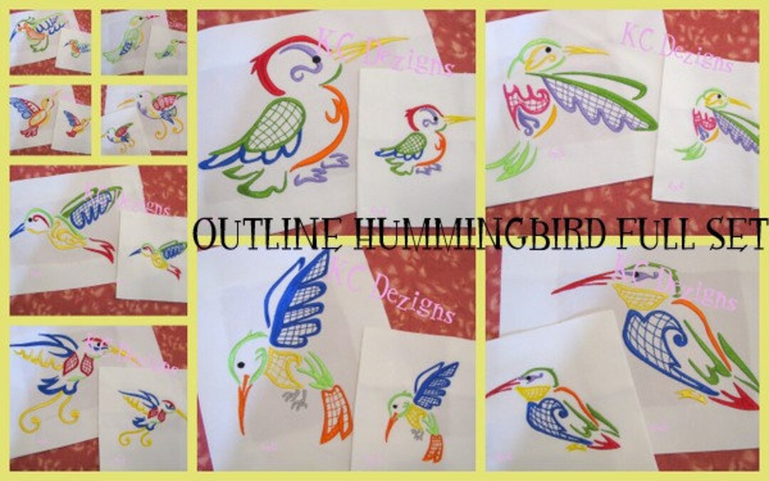 Outline Hummingbirds Full Set Machine Embroidery Design - Outline ...