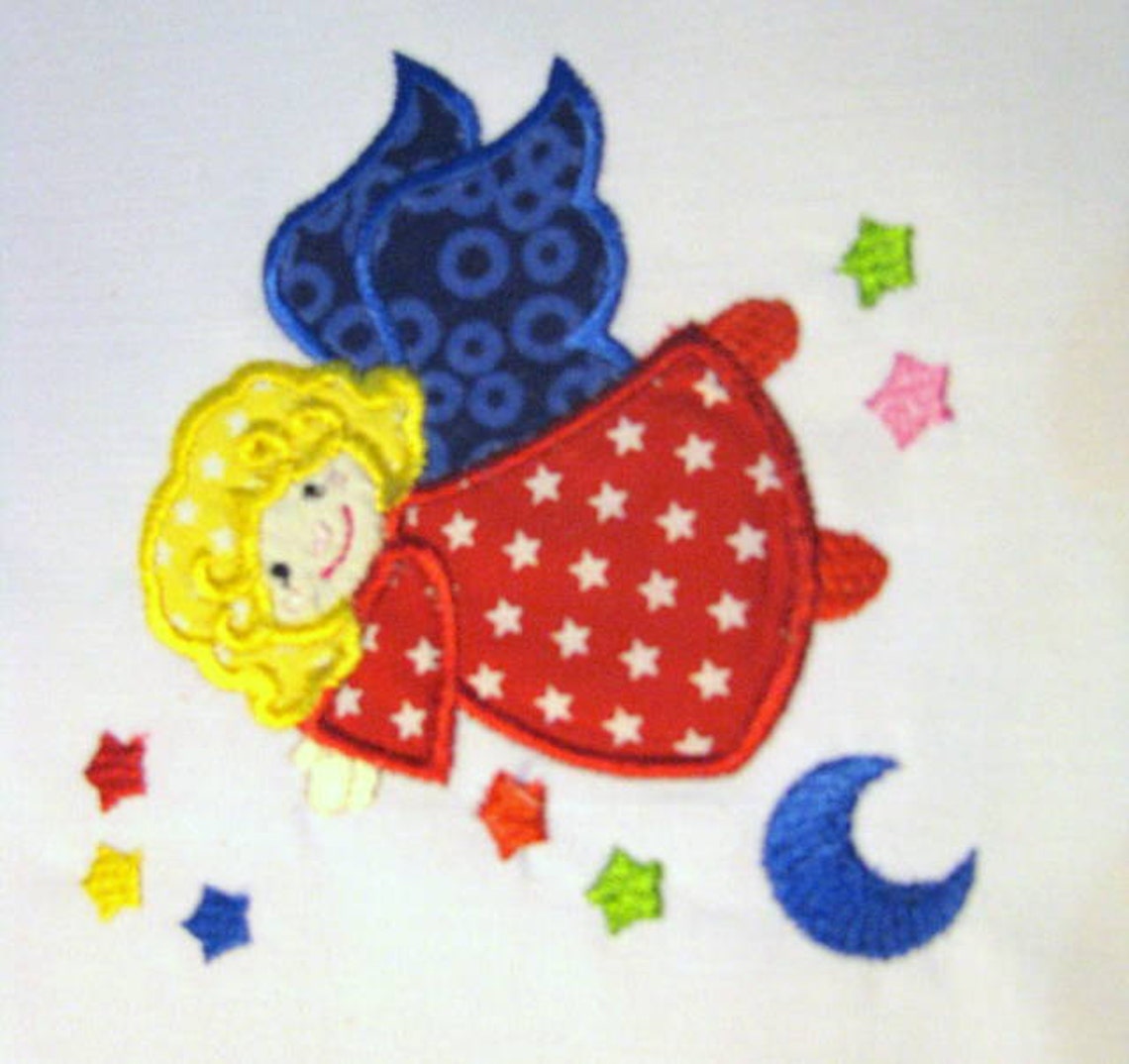 Angel 02 Machine Applique Embroidery Design Angel With Stars - Etsy