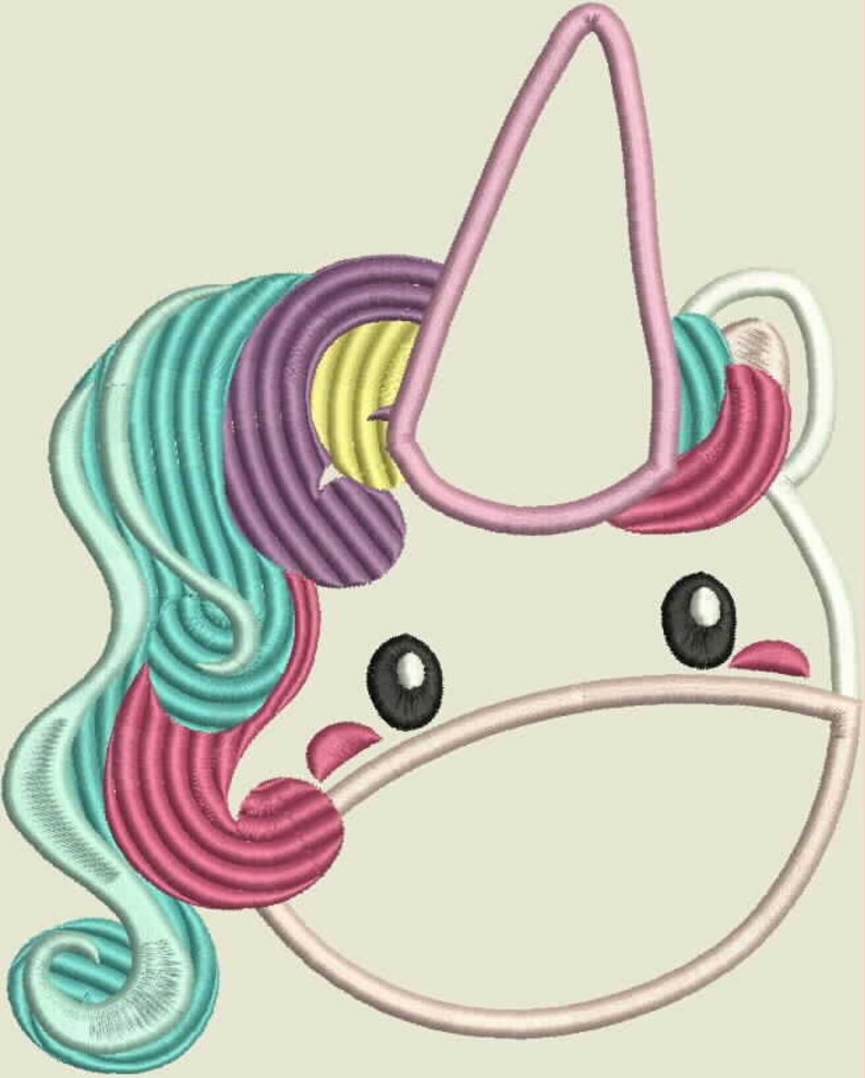 Cute Unicorn Face Machine Applique Embroidery Design Unicorn - Etsy