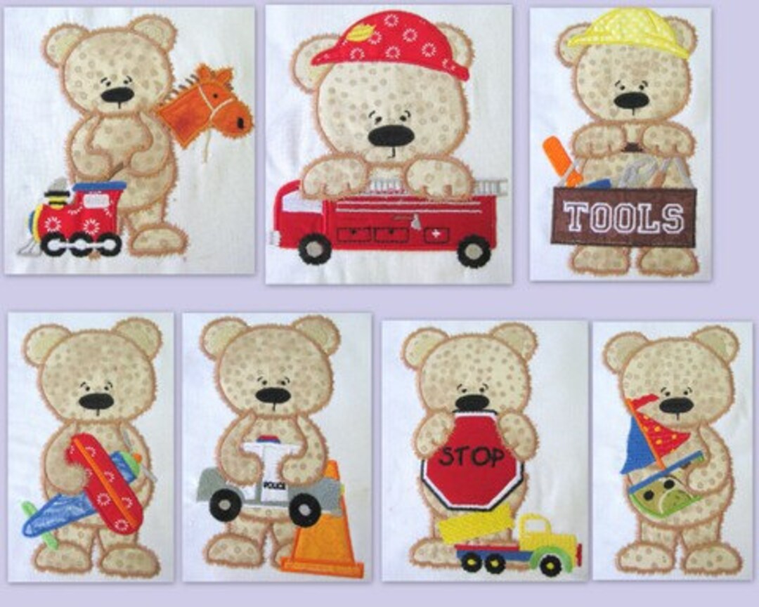 Boy Toy Bears Machine Applique Embroidery Designs - Bears Applique Set ...