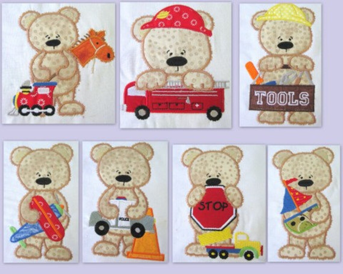 Boy Toy Bears Machine Applique Embroidery Designs - Bears Applique Set ...