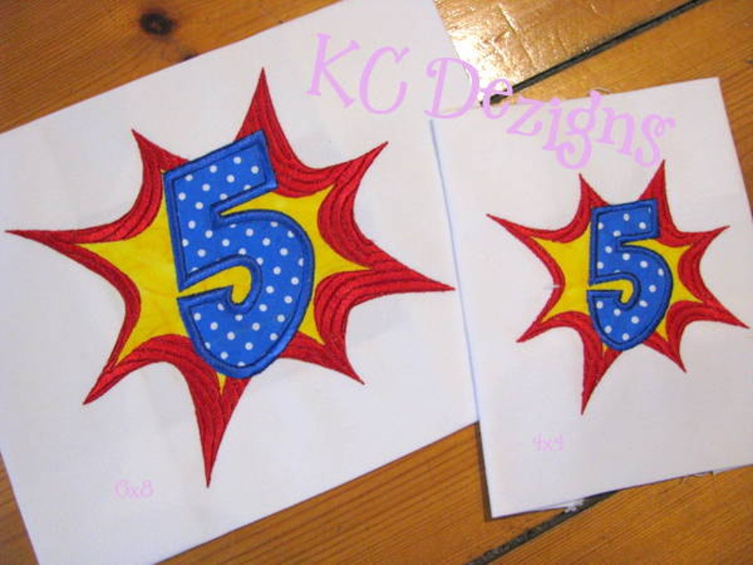 Super Hero Burst Number 5 Machine Applique Embroidery Design - Super ...