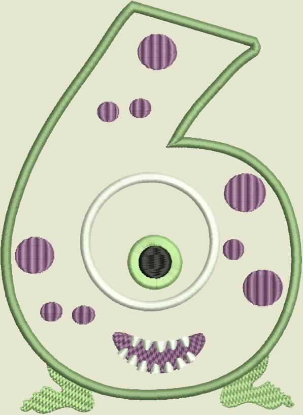 Silly Monster Number 6 Machine Applique Embroidery Design - Silly ...