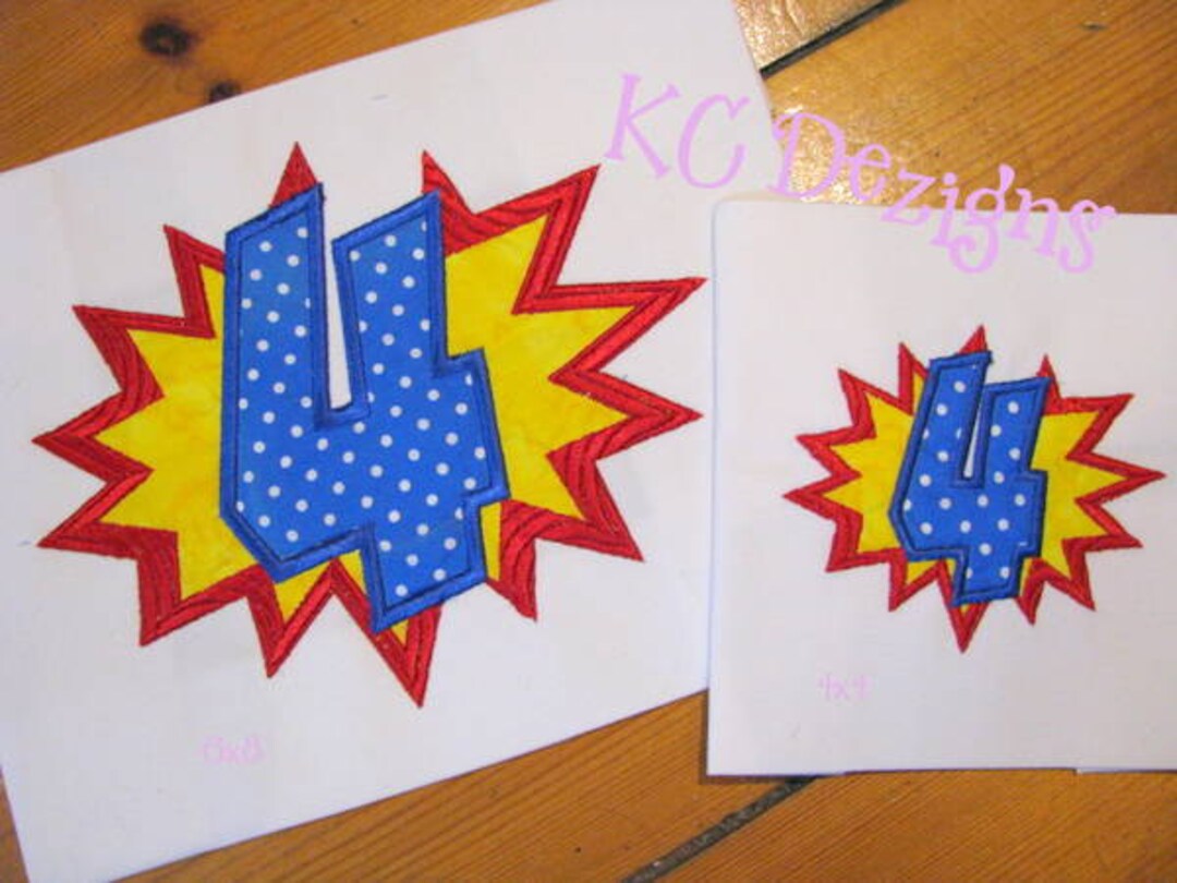 Super Hero Burst Number 4 Machine Applique Embroidery Design - Super ...
