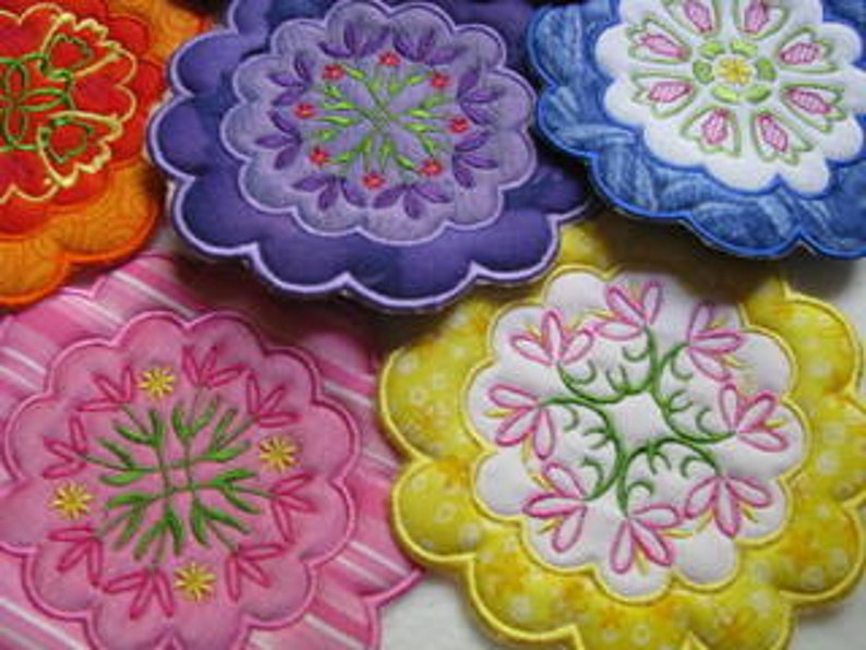 In the Hoop Floral Coasters Machine Applique Embroidery Design - Etsy UK