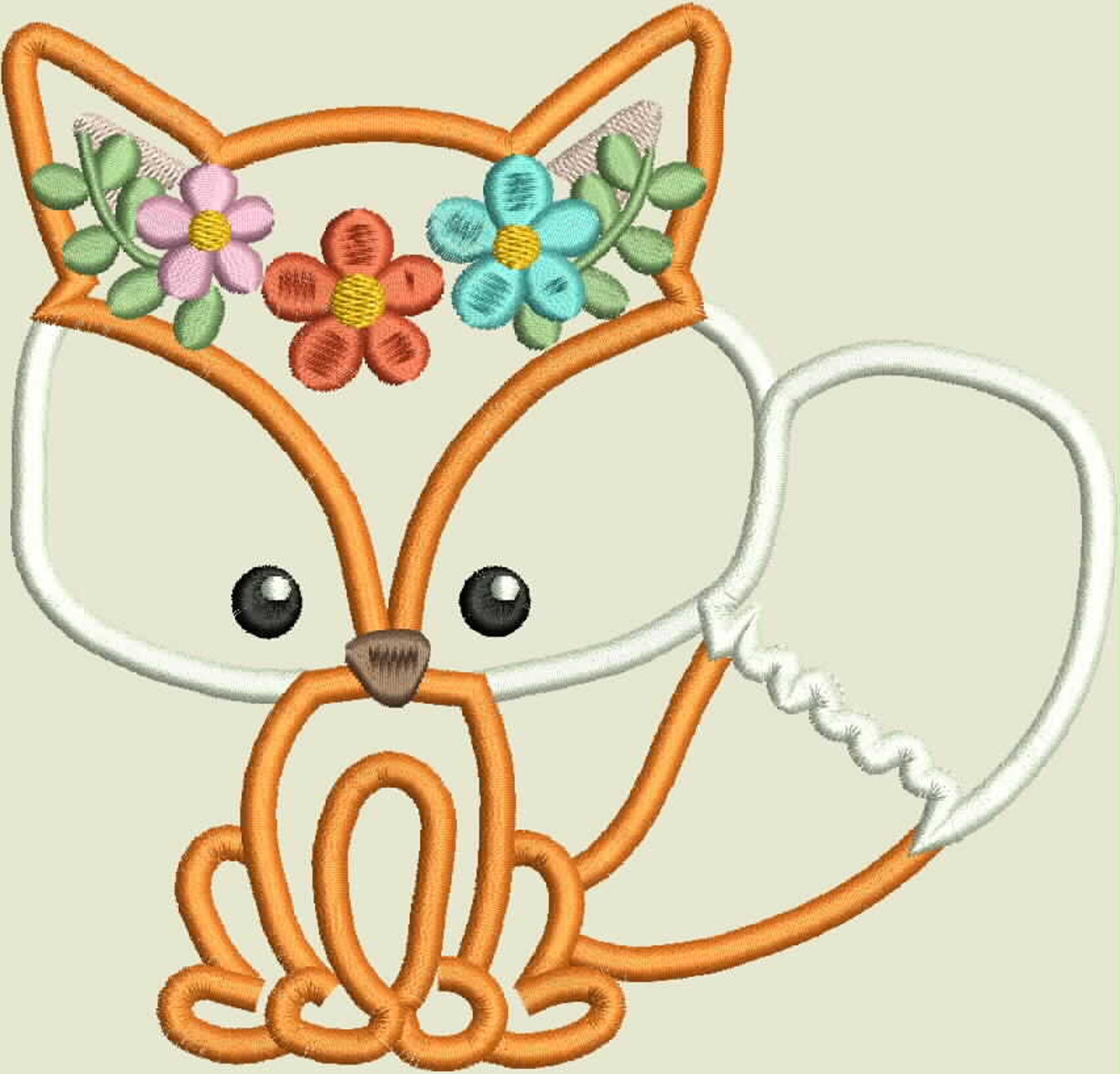 Baby Fox With Flowers Machine Applique Embroidery Design | Etsy