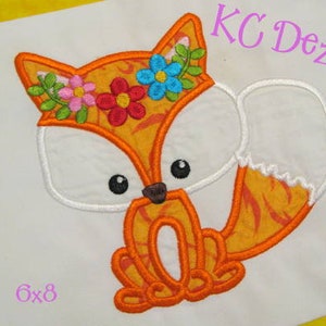 Baby Fox With Flowers Machine Applique Embroidery Design - Baby Fox ...